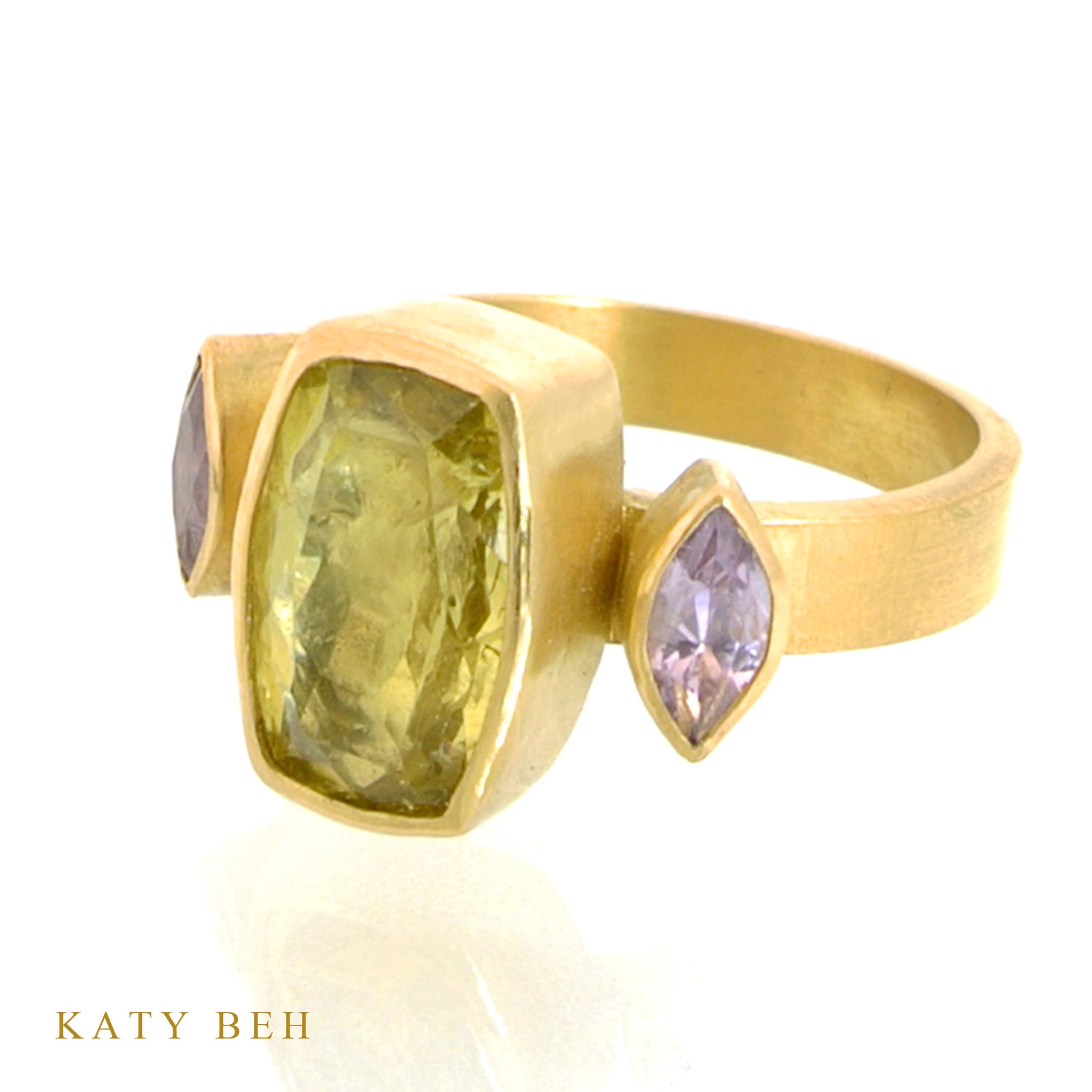 Yellow-Green Tourmaline and Montana Sapphire Ring | Katy Beh Jewelry