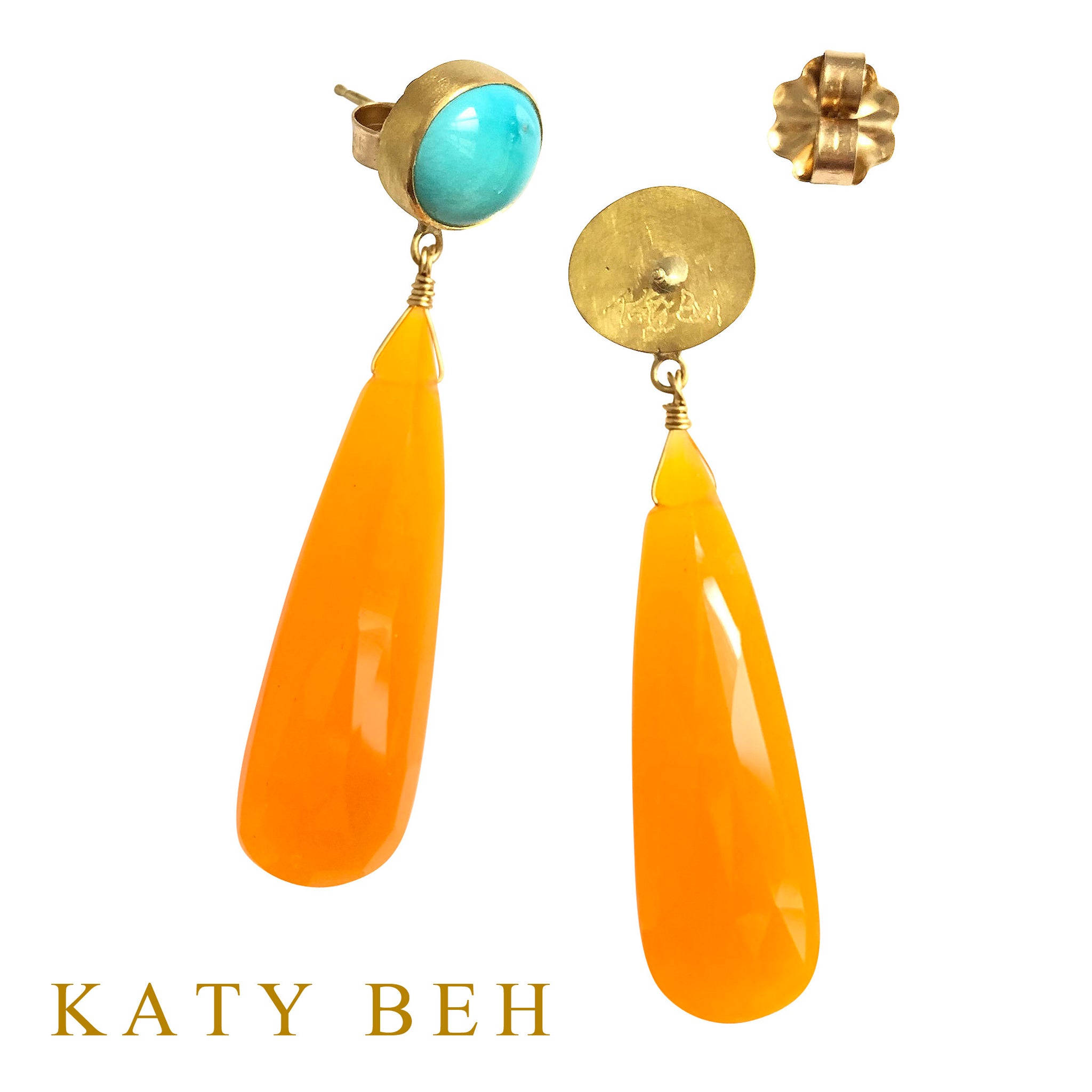 Gloria Turquoise and Orange Chalcedony Earrings | Katy Beh Jewelry