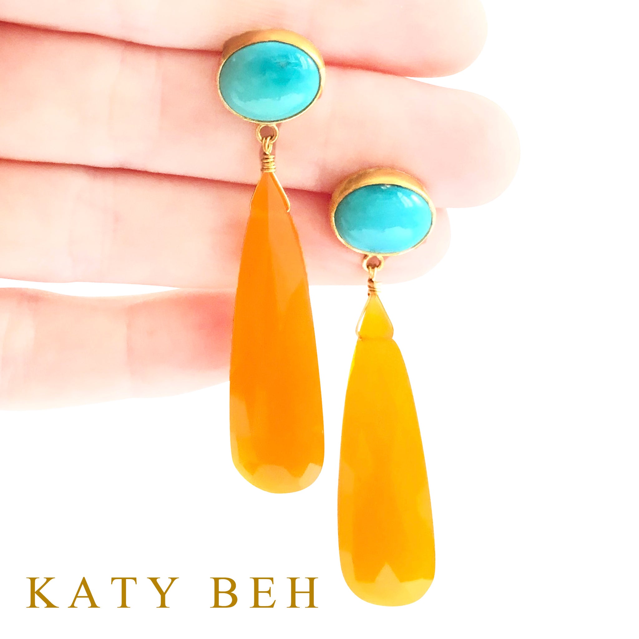 Gloria Turquoise and Orange Chalcedony Earrings | Katy Beh Jewelry