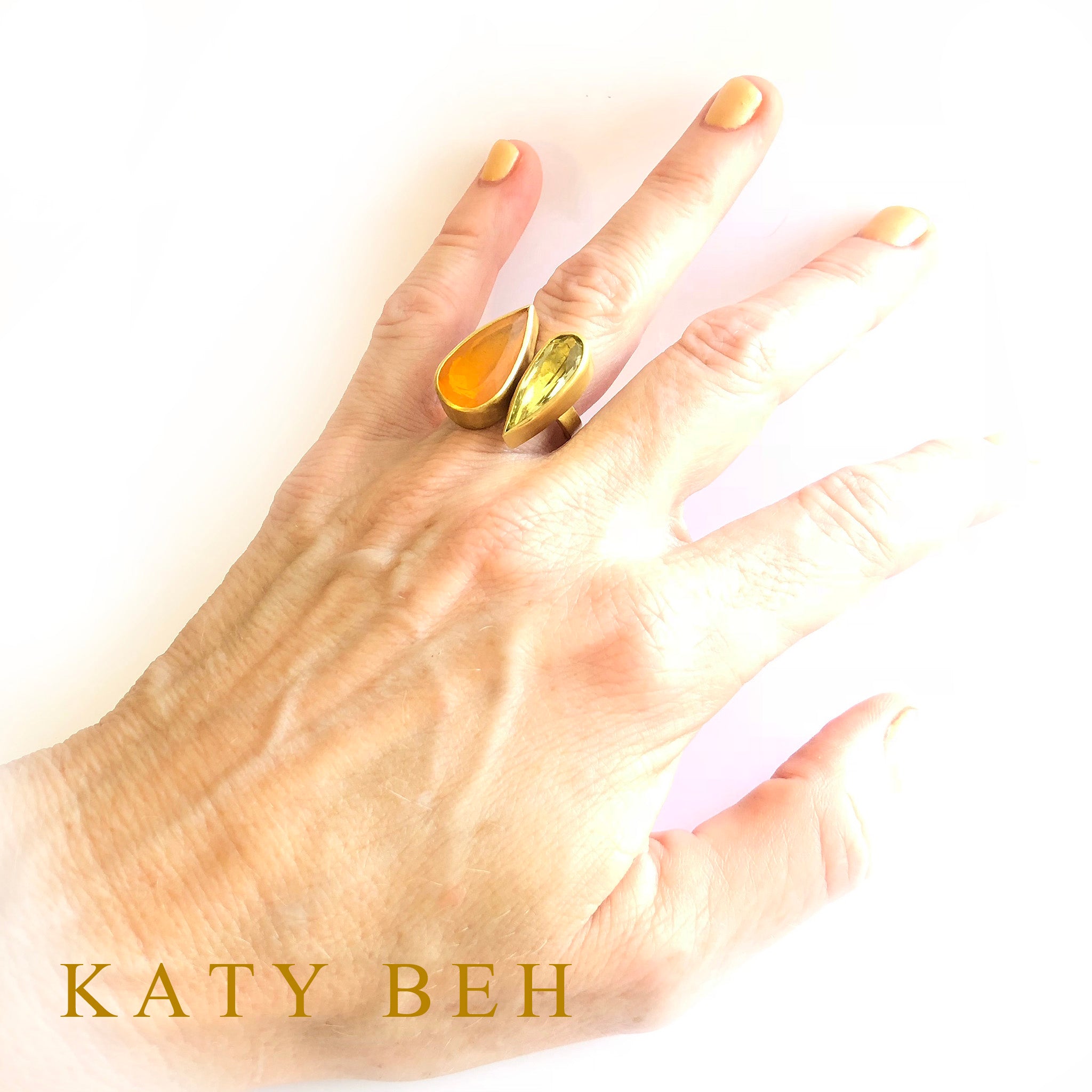 Sabina Golden Beryl and Mexican Fire Opal Ring | Katy Beh Jewelry